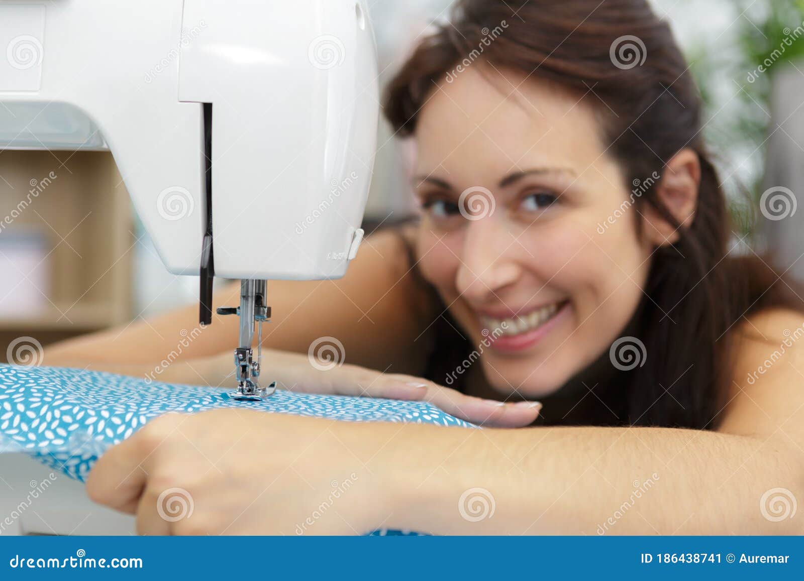 Woman Using Sewing on Sewing Machine Stock Image - Image of texture ...