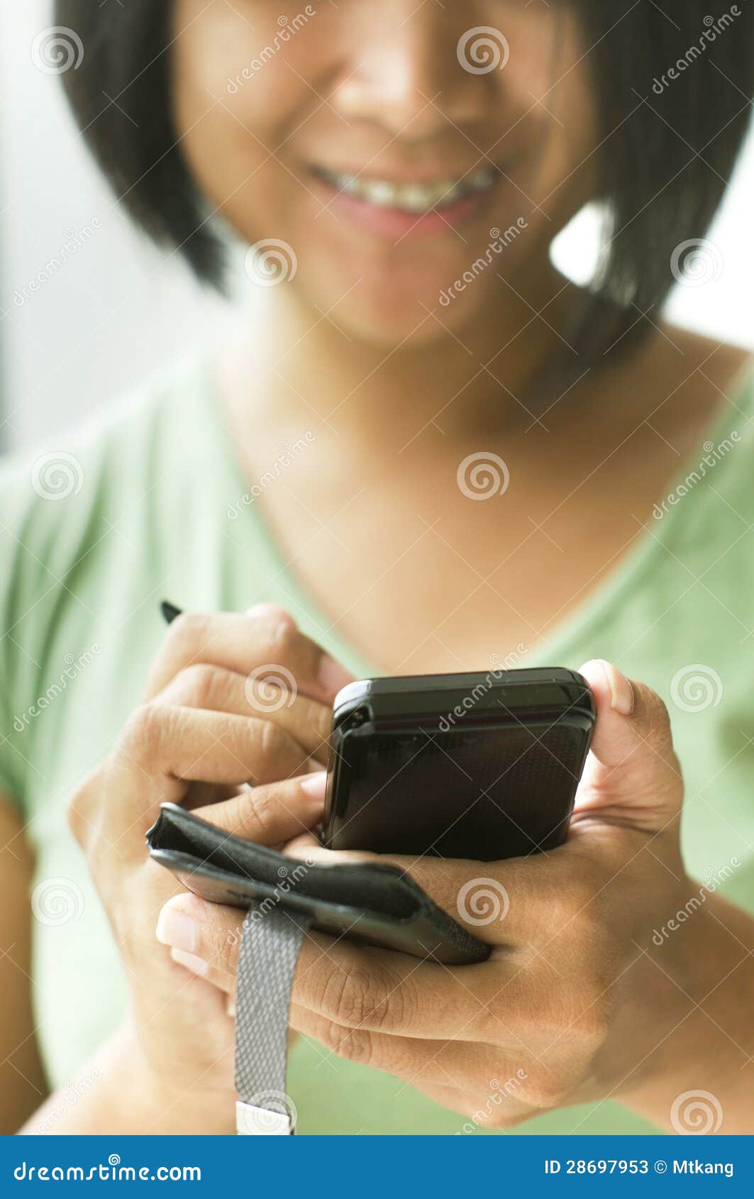 Woman using smartphone stock image. Image of close, apps - 28697953