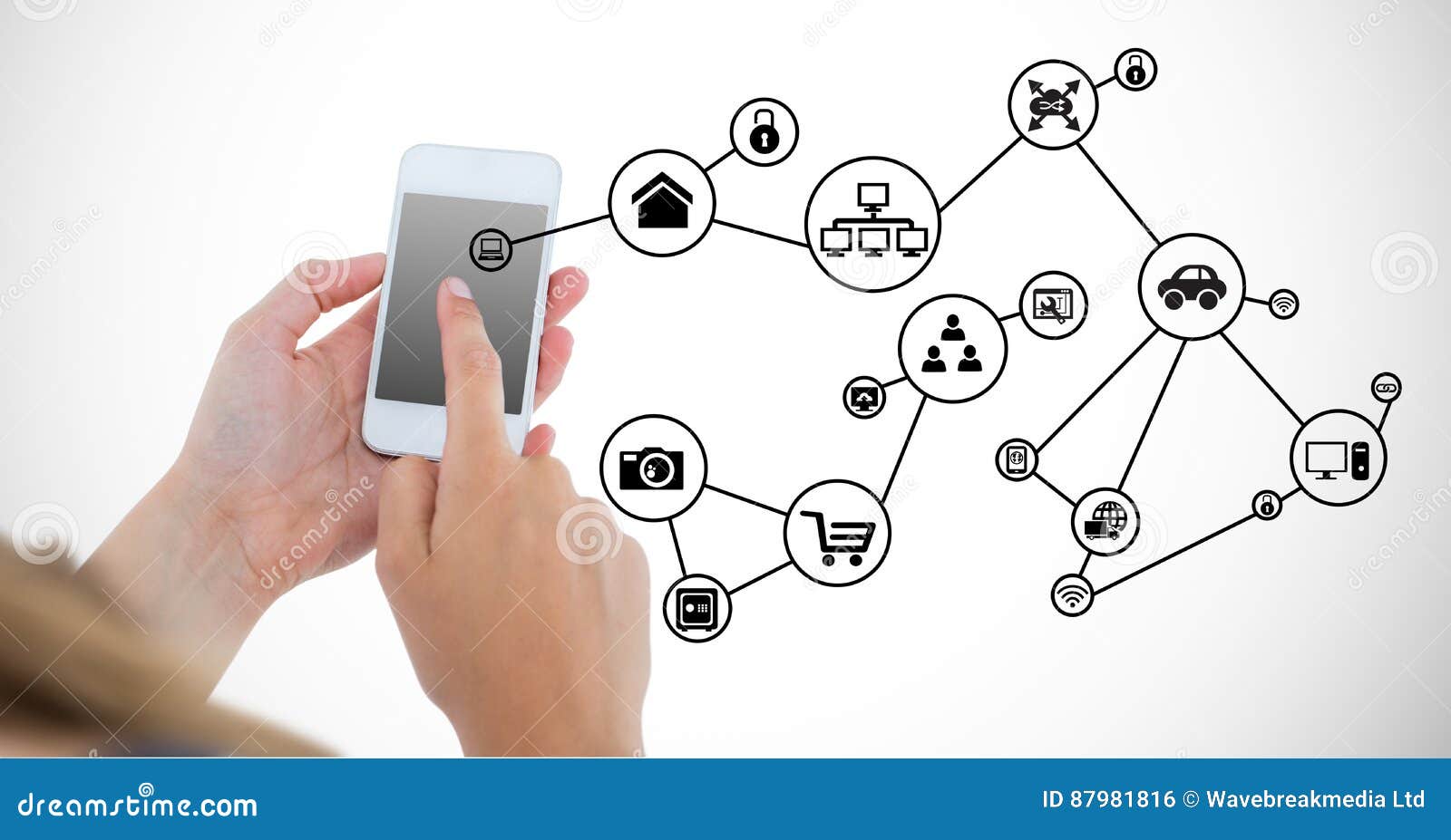 Woman Using Smartphone with Connectivity and Communication Concept ...