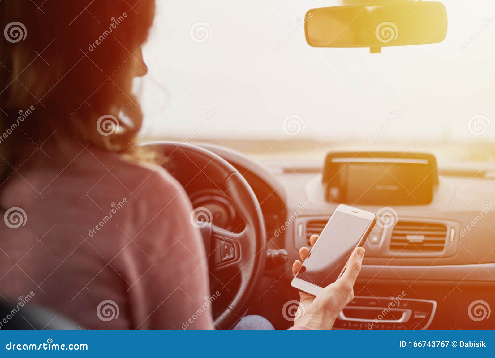 Woman Using a Smartphone while Driving. Unsafe Driving Concept Stock ...