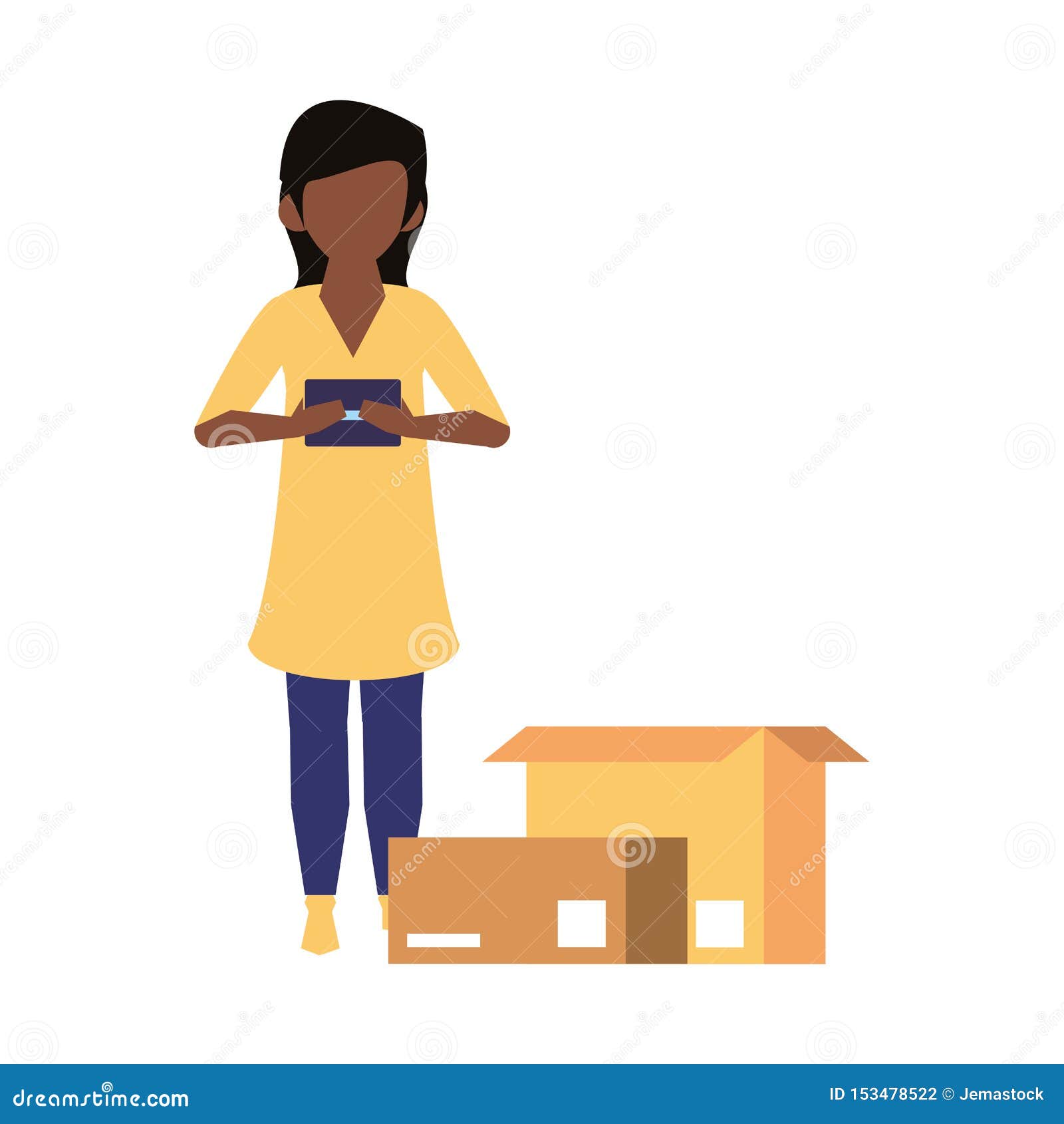 Woman Using Smartphone Technology Cartoon Stock Vector - Illustration ...