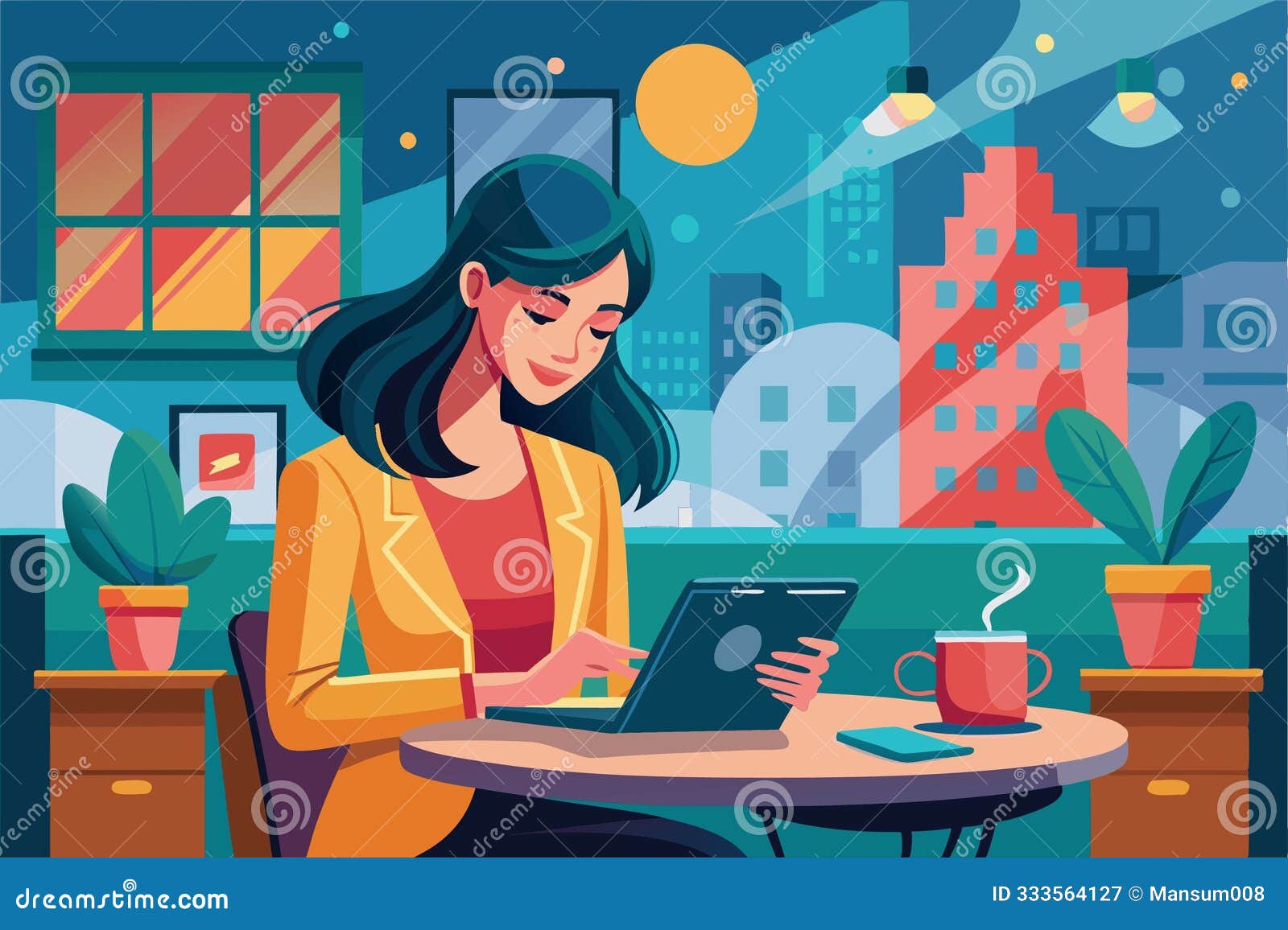 Woman Using Smartphone at Work. Cartoon Illustration Stock Illustration ...