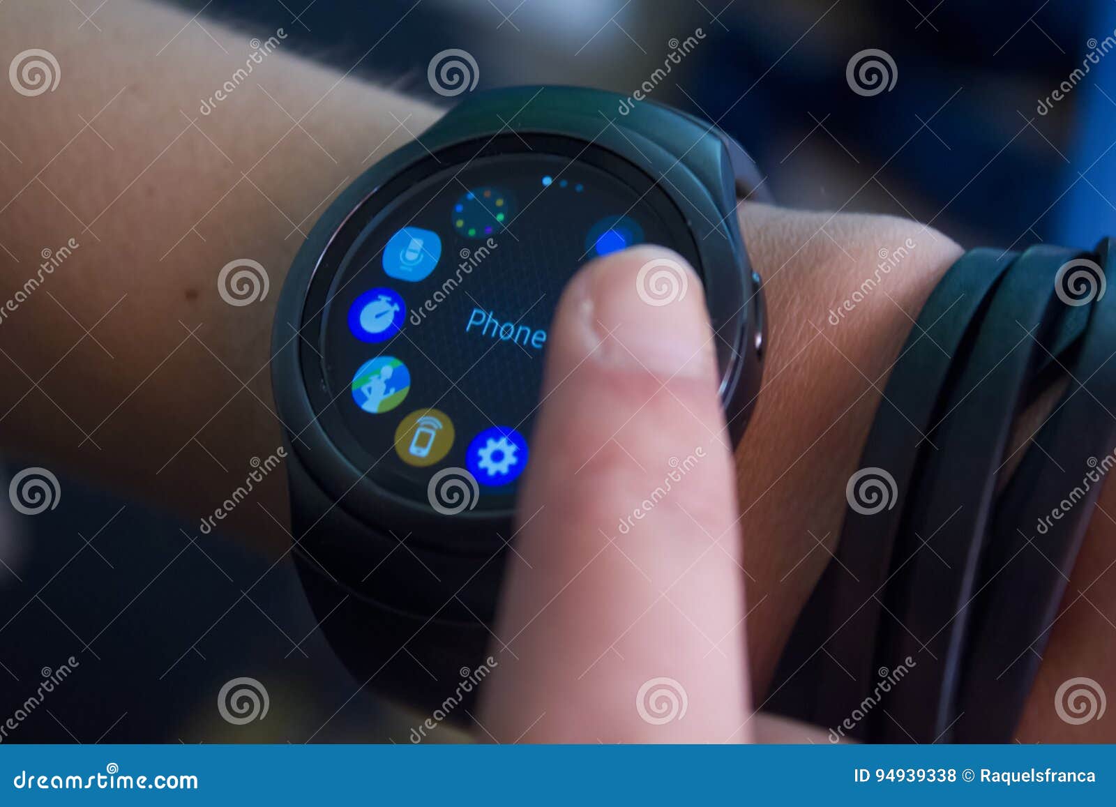 Woman using smartwatch stock photo. Image of watch, smartwatch - 94939338