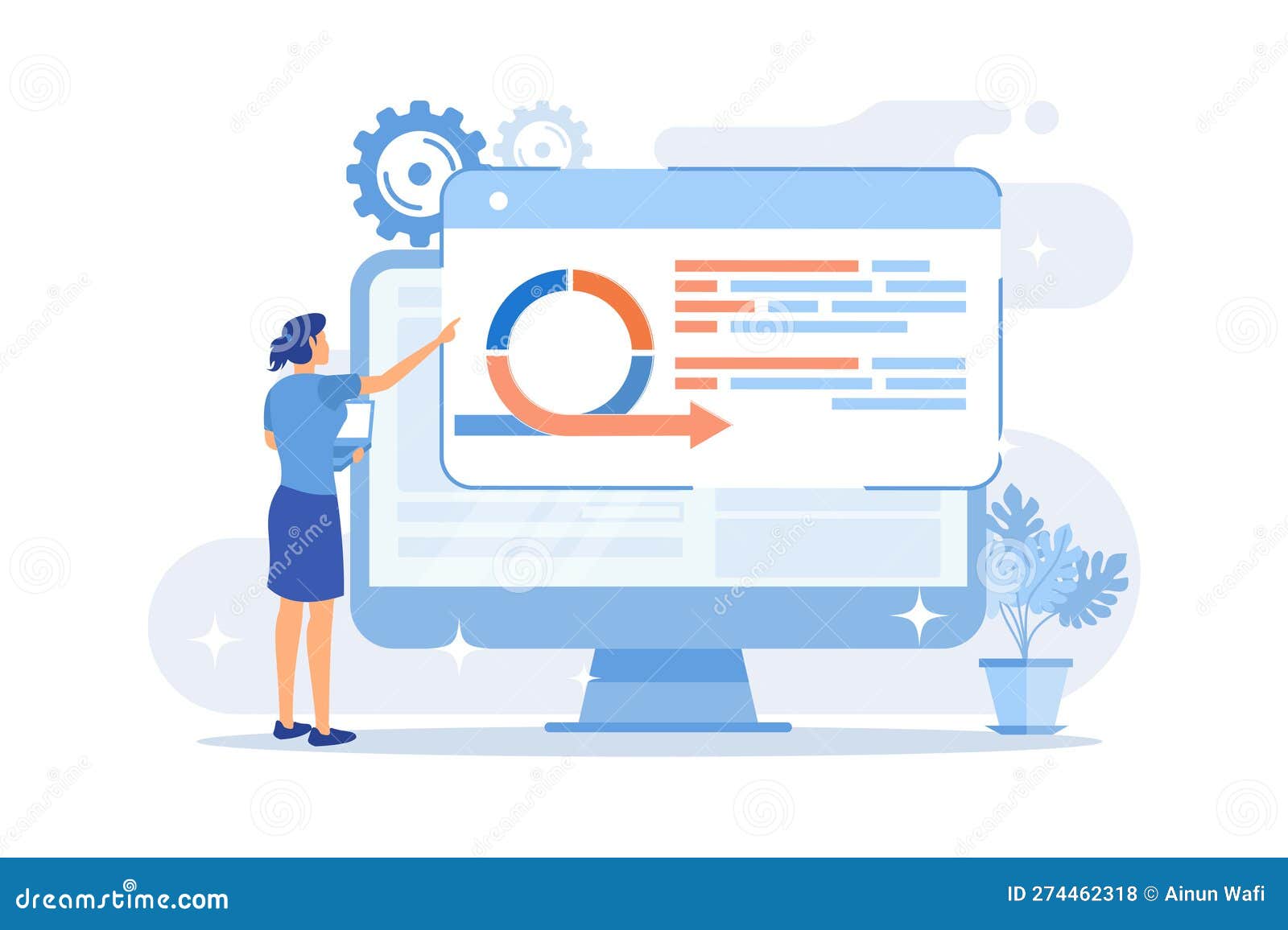 Woman Using Software Cartoon Character. Working Process, Stock Vector ...