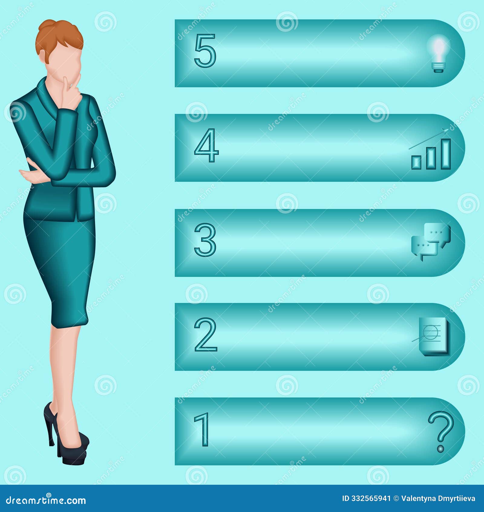 Woman Using 5 Steps To Identify Problems. 2D. Stock Illustration ...
