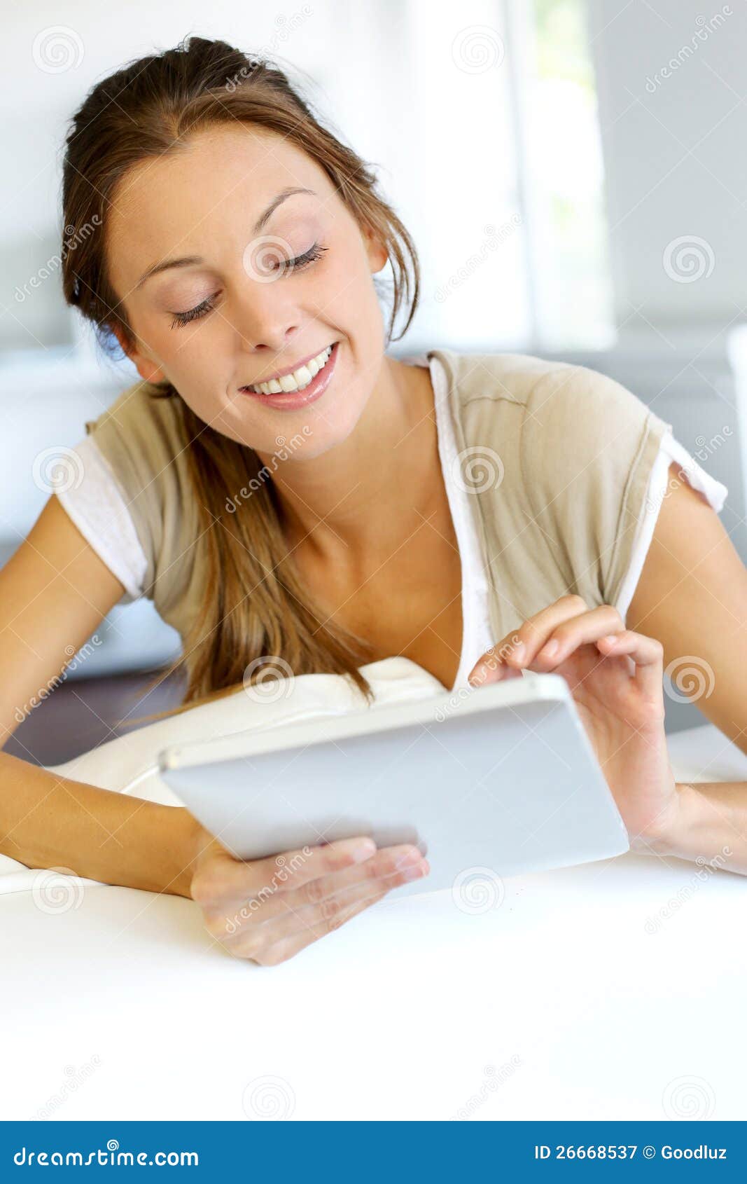 Woman using tablet stock image. Image of connection, relaxed - 26668537
