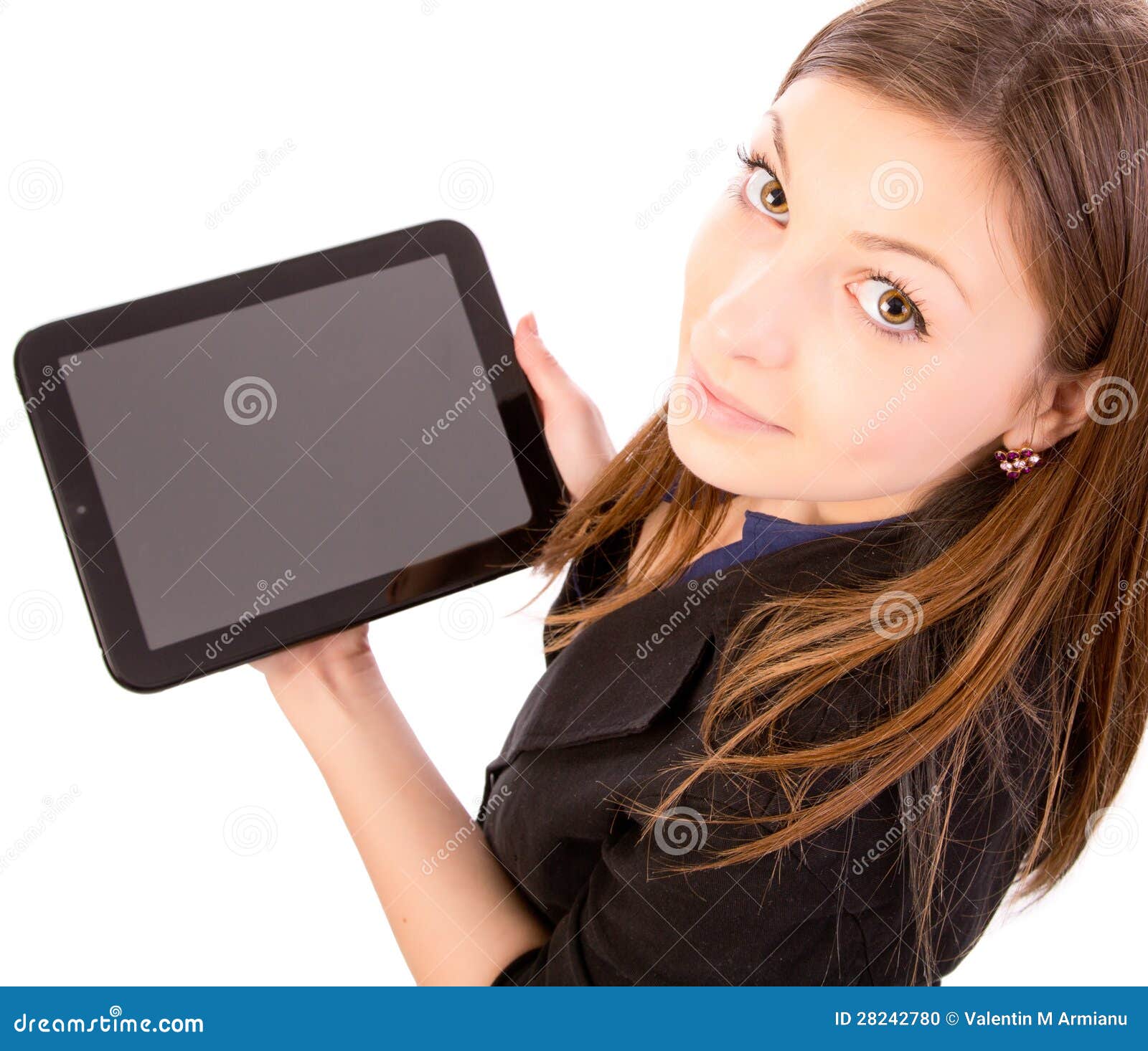 Woman Using Tablet Computer or IPad Stock Photo - Image of hand, screen ...