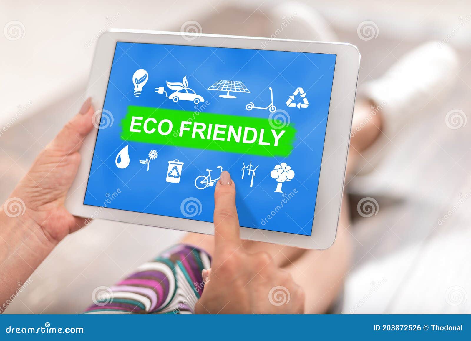 Eco Friendly Concept on a Tablet Stock Photo - Image of hand, save ...