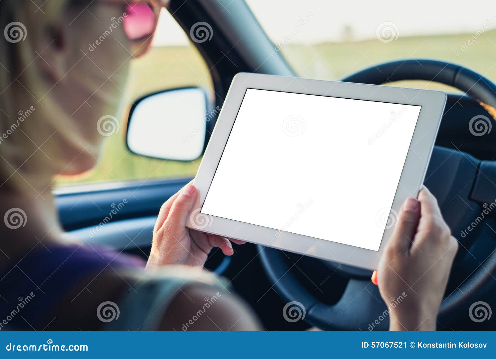 Woman Using Tablet Pc in the Car Stock Image - Image of mobile ...