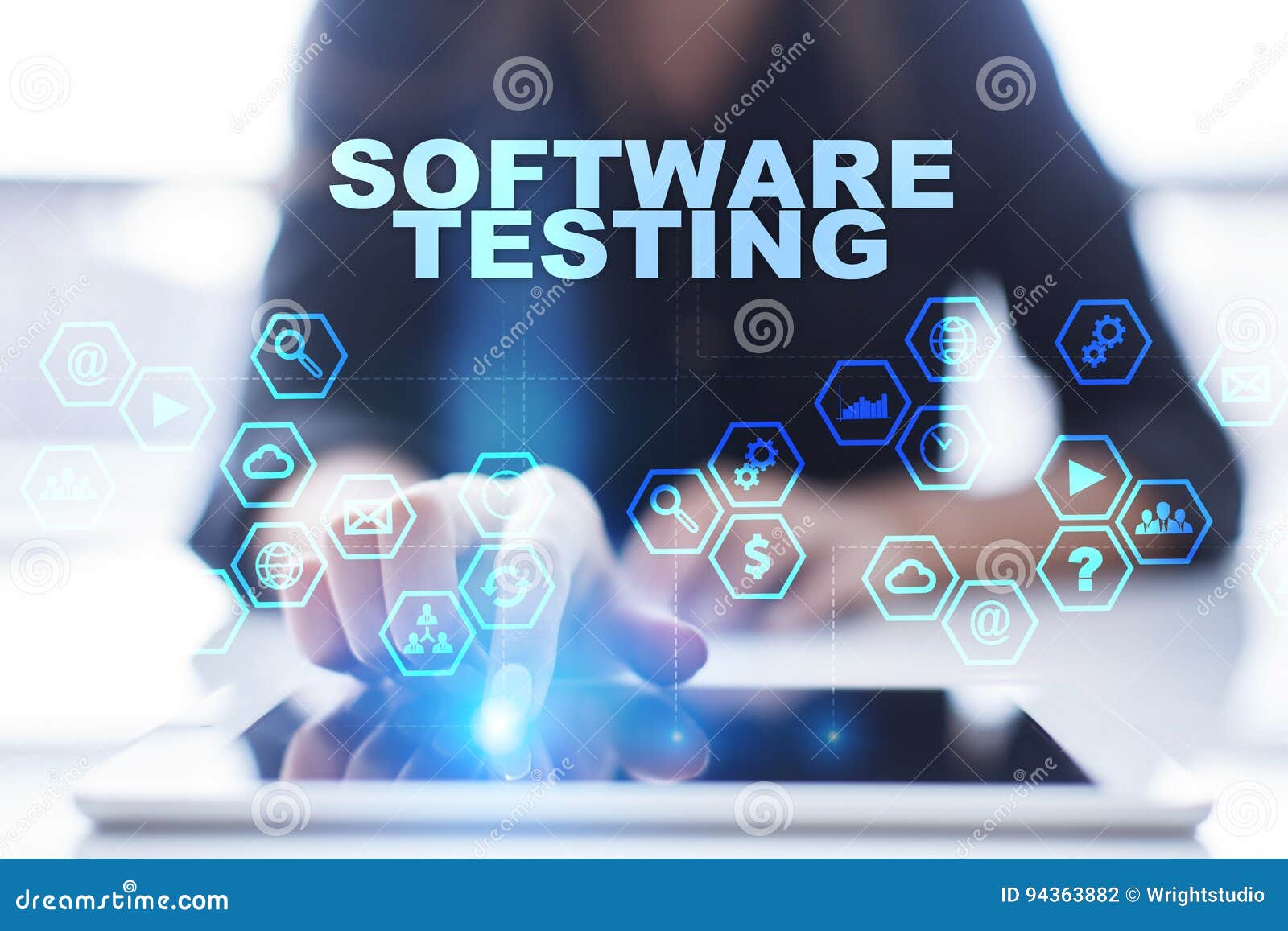 Woman is Using Tablet Pc and Selecting Software Testing Stock Photo ...