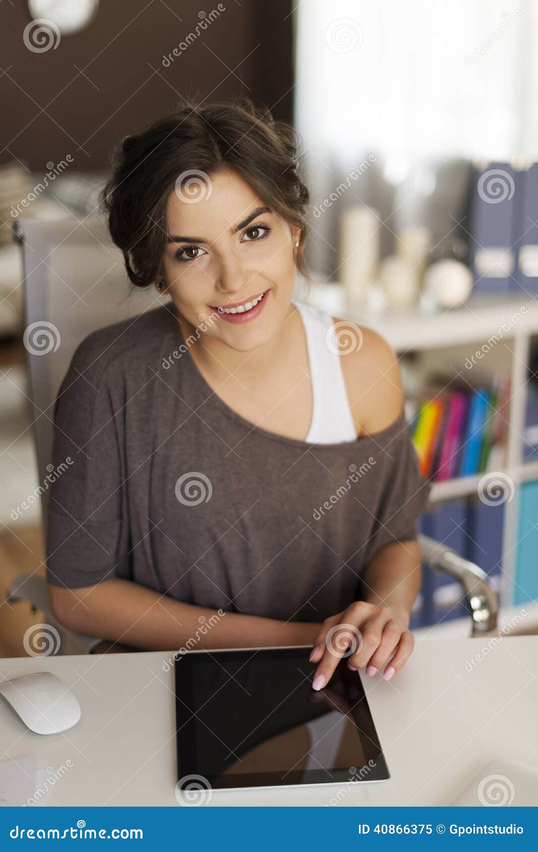 Woman using tablet stock image. Image of technology, candid - 40866375