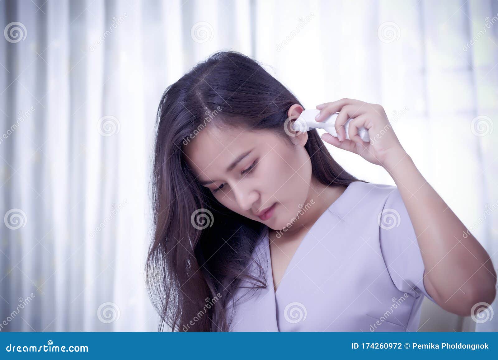 Woman Using Taking with Ear Thermometer Stock Photo - Image of patient ...