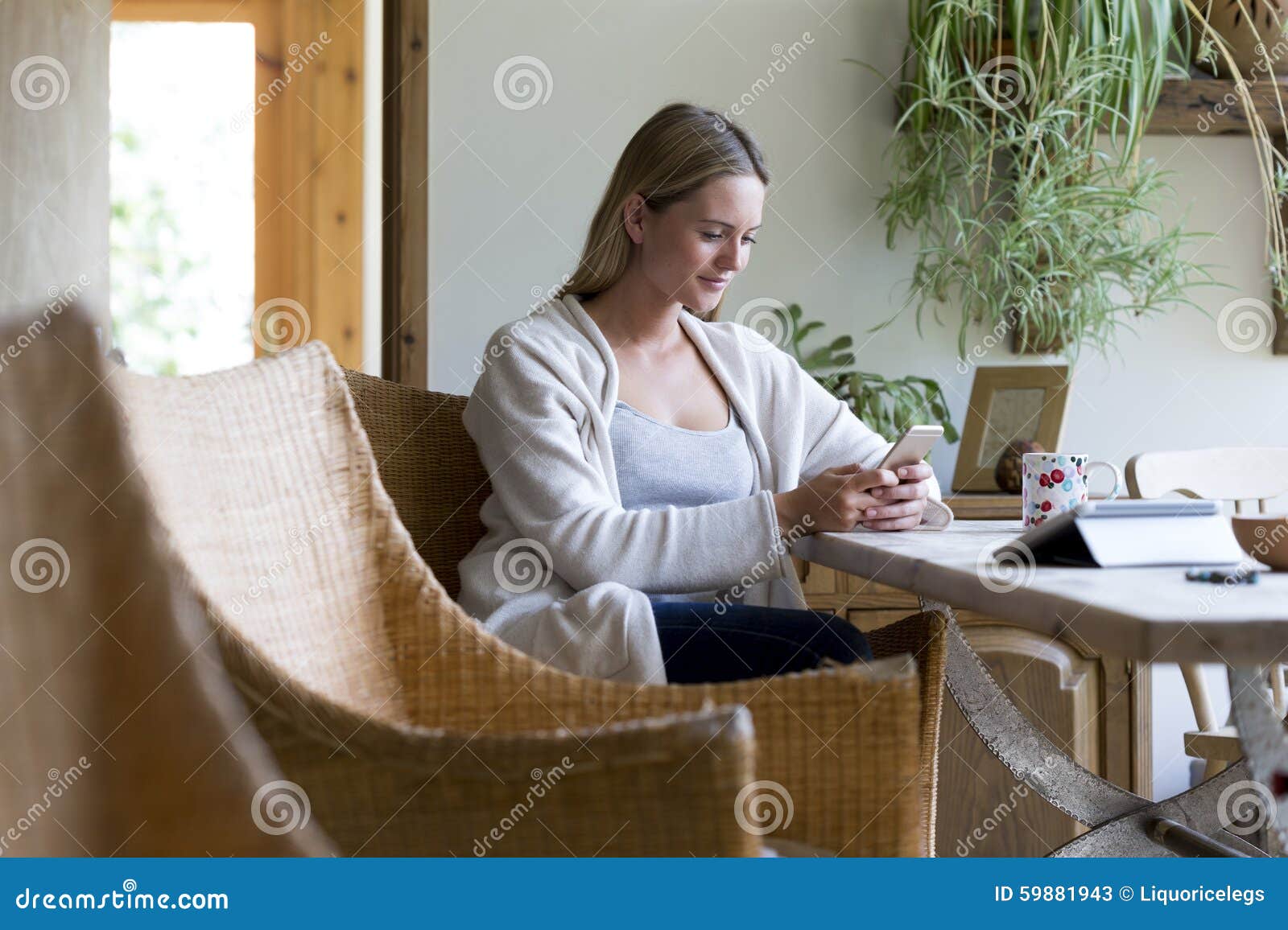 Woman Using Technology at Home Stock Image - Image of connection, alone ...