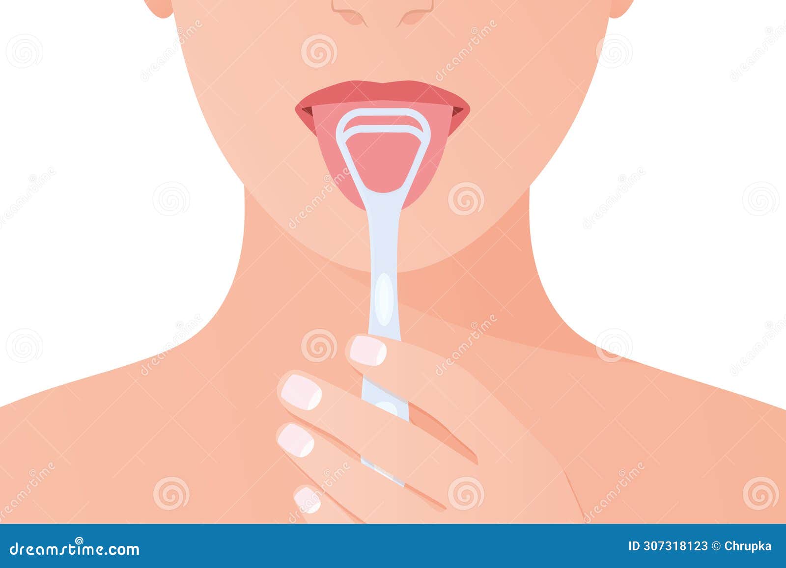 Woman Using a Tongue Scraper for Cleaning Her Tongue Stock Vector ...