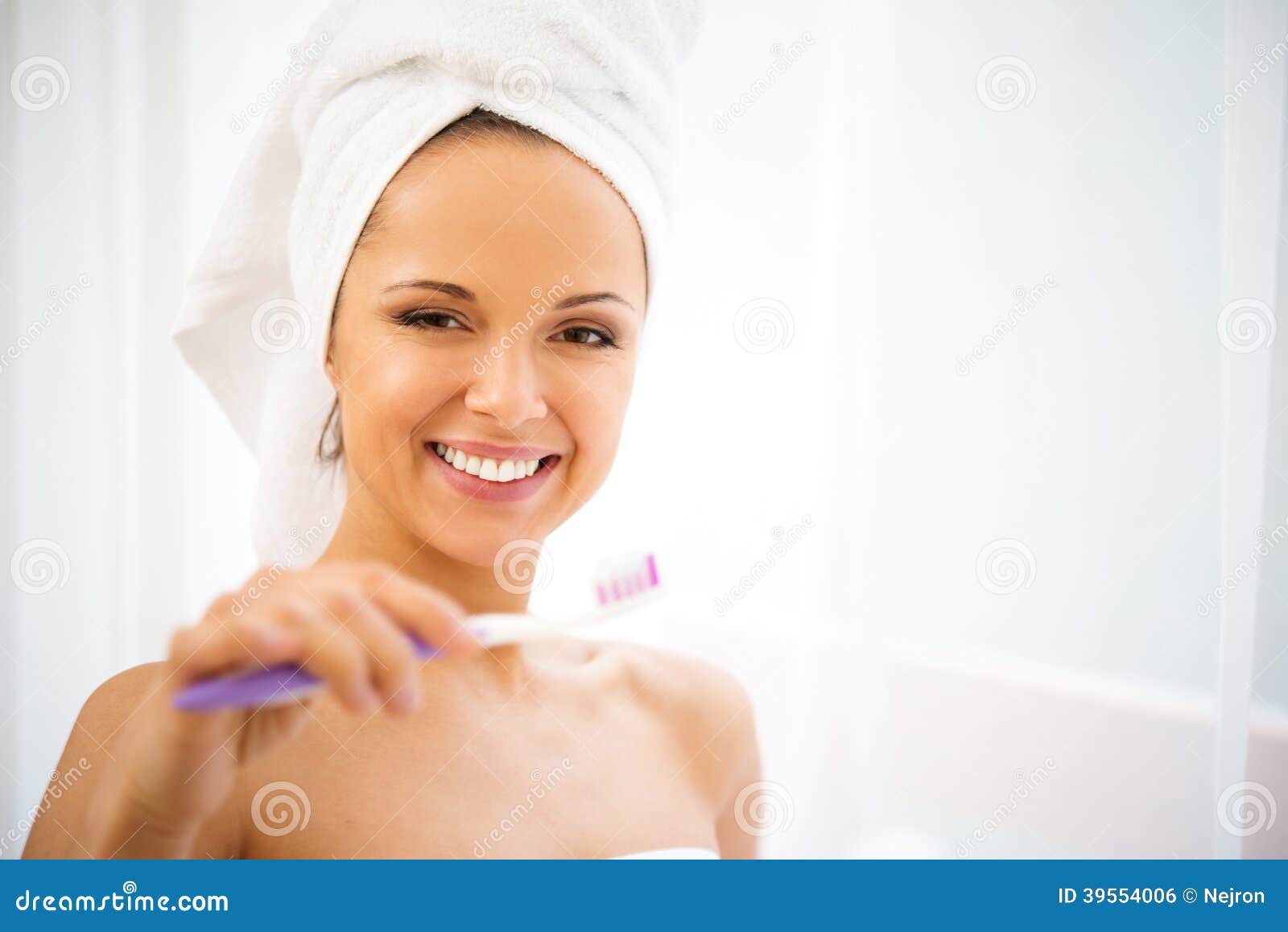 Woman using toothbrush stock photo. Image of teeth, closeup - 39554006