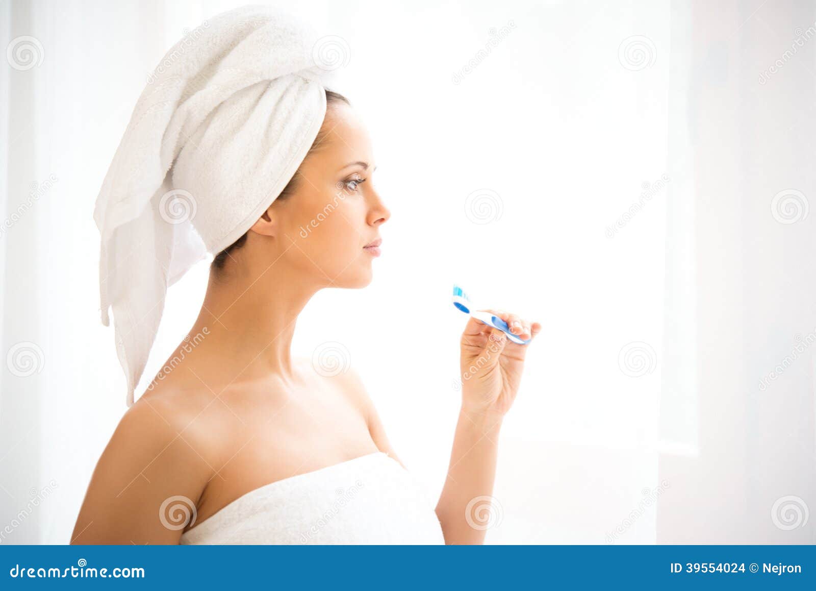 Woman using toothbrush stock photo. Image of smile, health - 39554024