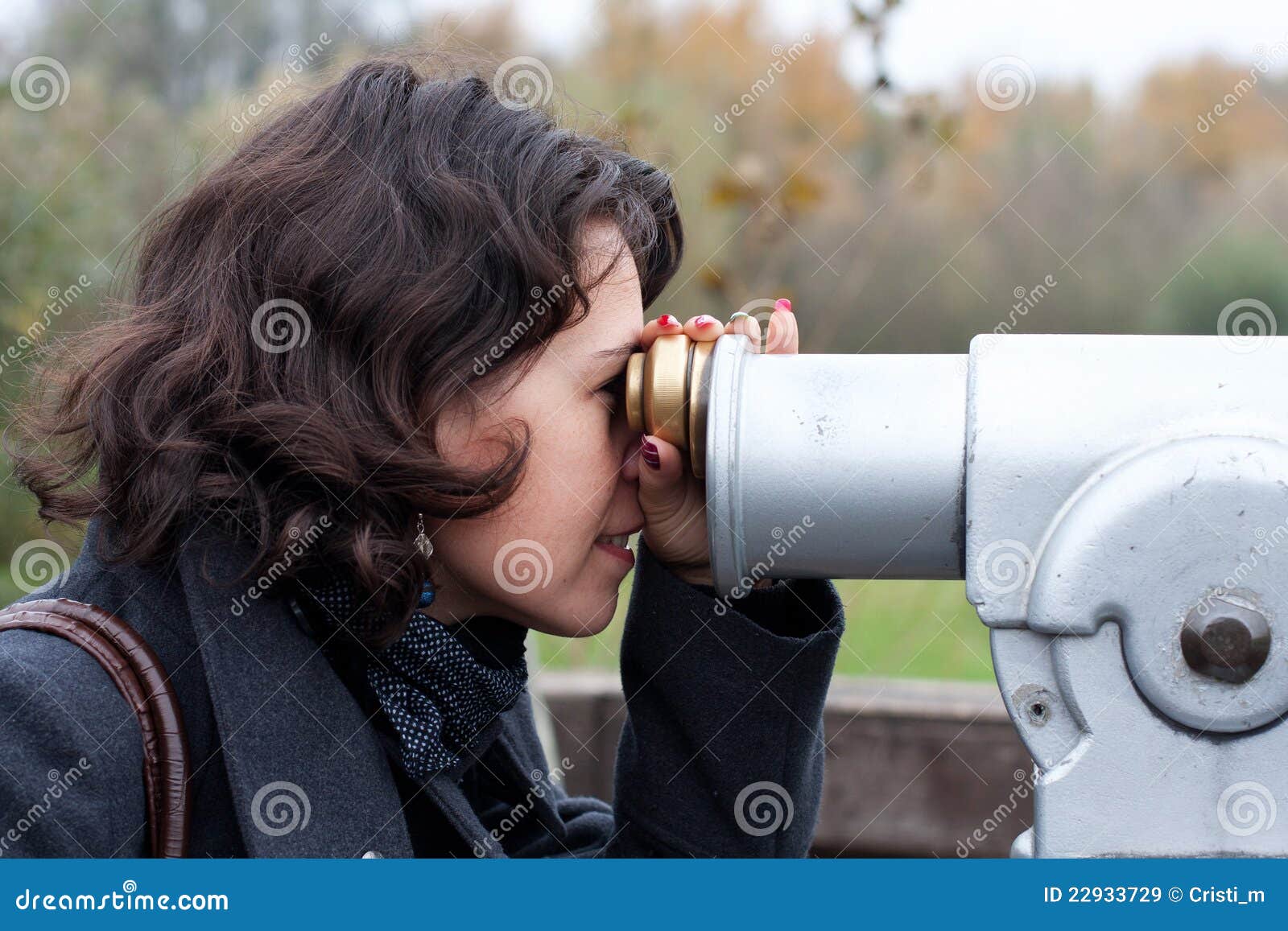 Woman Using a Touristic Telescope Stock Image - Image of observation ...
