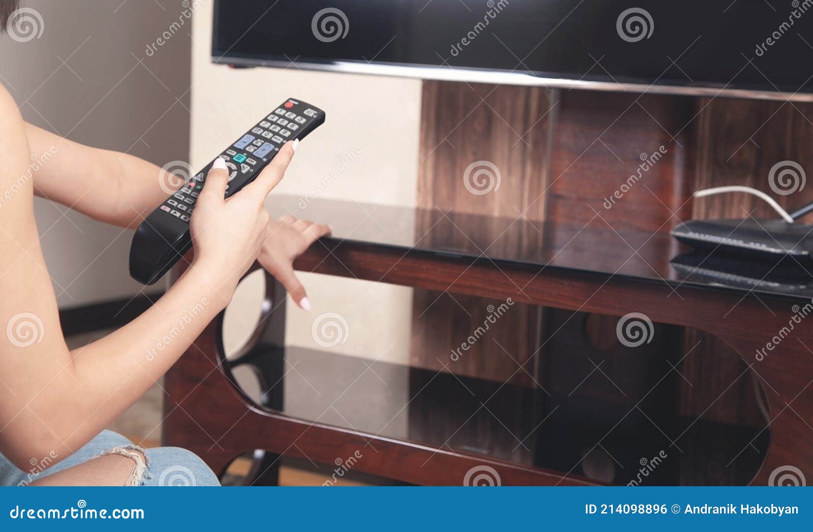 Woman Using Tv Remote Controller. Watching Tv Stock Photo - Image of ...