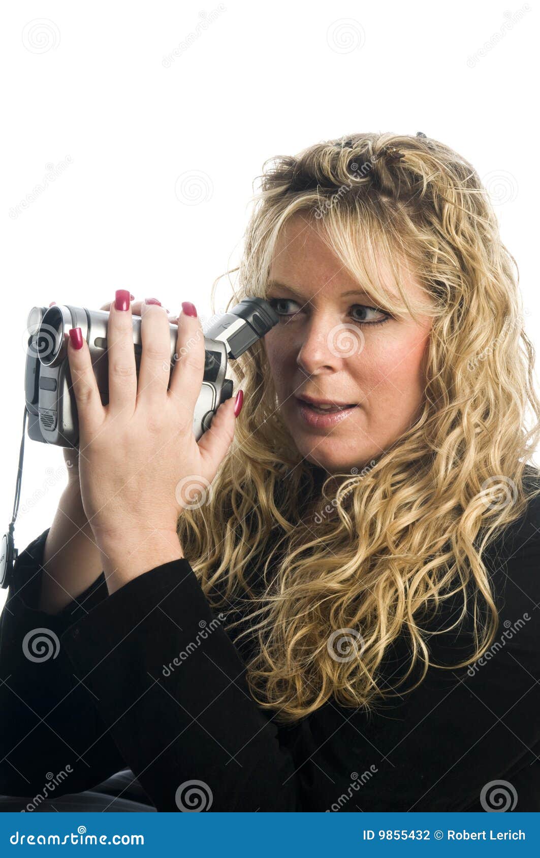 Woman using video camera stock photo. Image of blond, small - 9855432