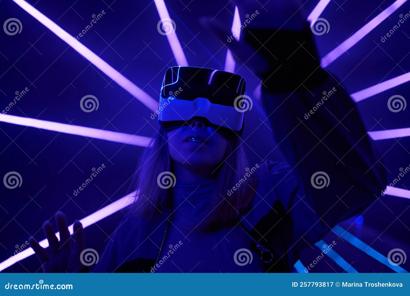 Woman is Using Virtual Reality Headset To Access in Metaverse. Stock ...