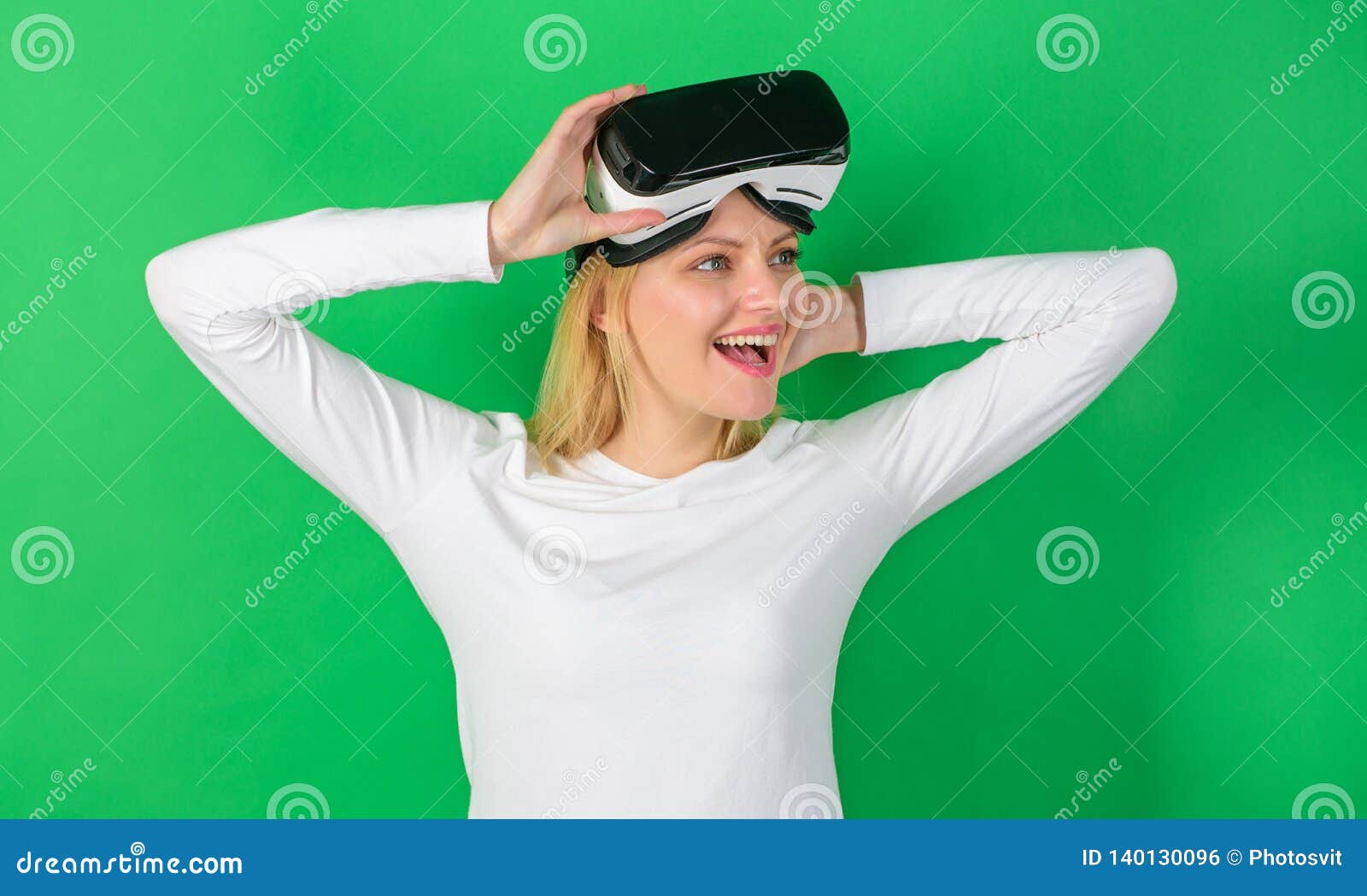 Woman Using VR Device. Pretty Woman Playing Game in Virtual Reality ...