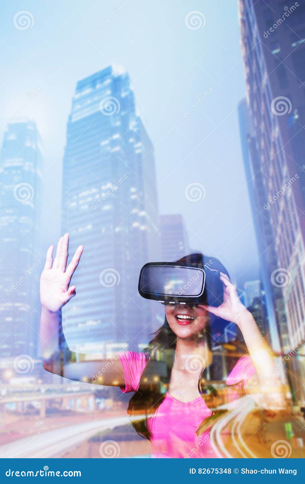 Woman Using VR Headset Glasses Stock Photo - Image of digital, phone ...