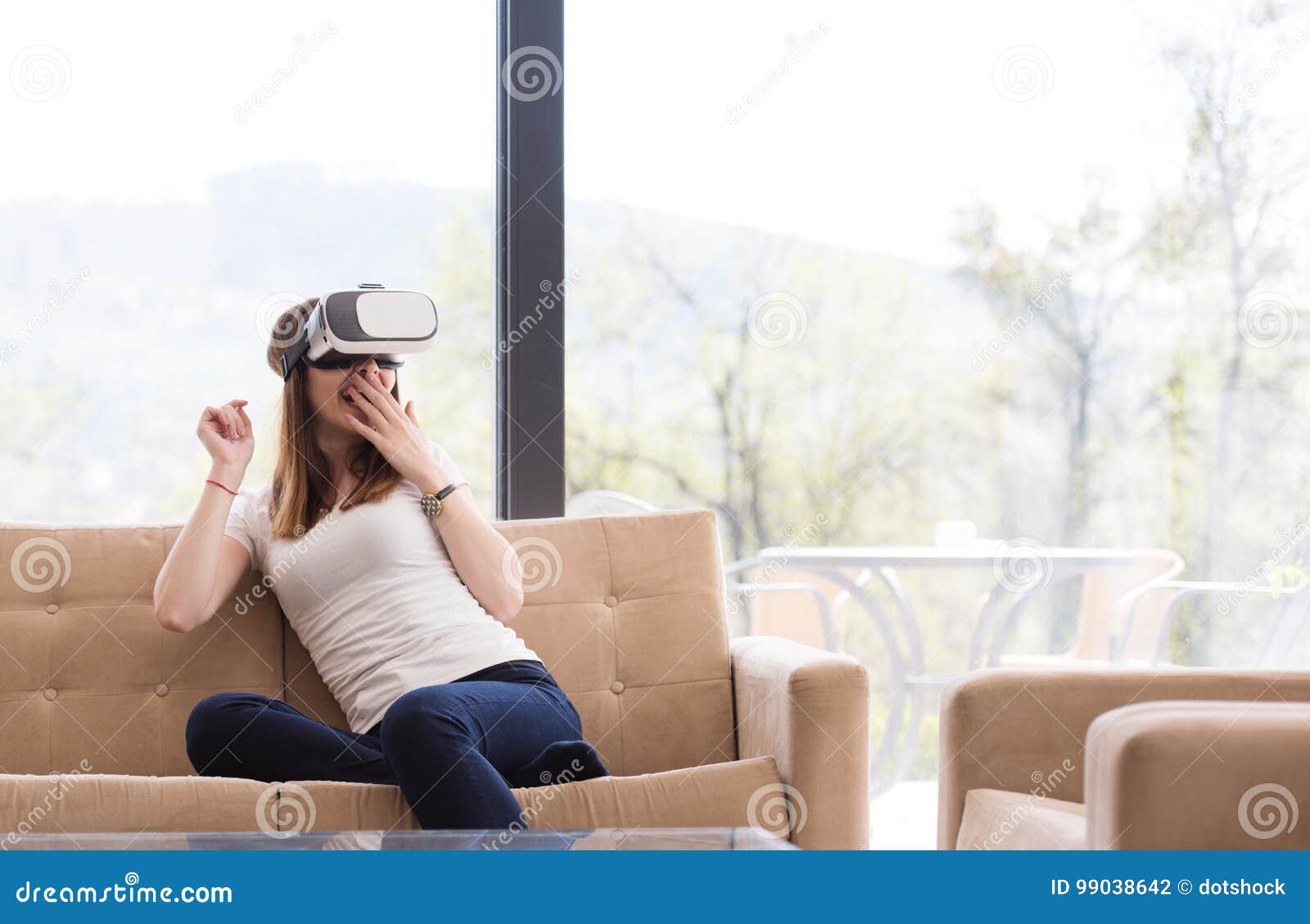 Woman Using VR-headset Glasses of Virtual Reality Stock Photo - Image ...
