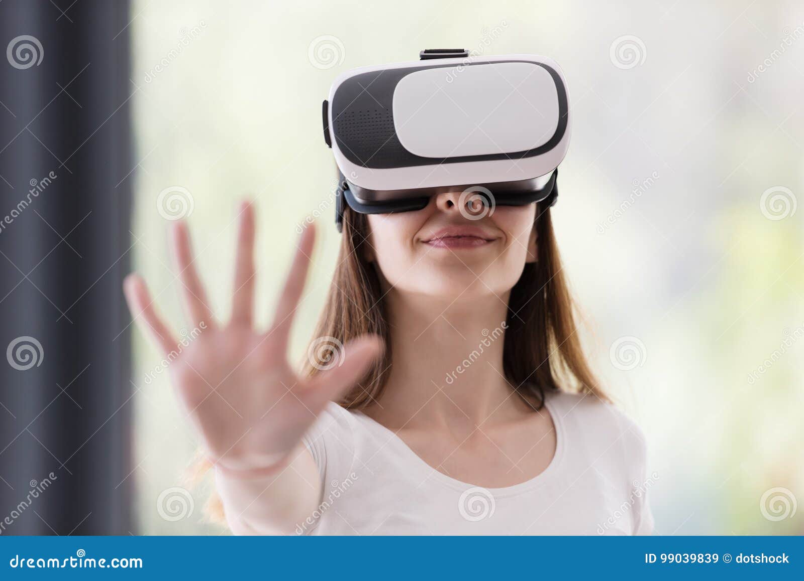 Woman Using VR-headset Glasses of Virtual Reality Stock Image - Image ...