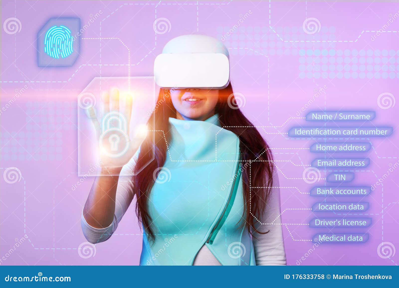 Woman is Using Vr Headset To Access for Personal Data. Stock Photo ...