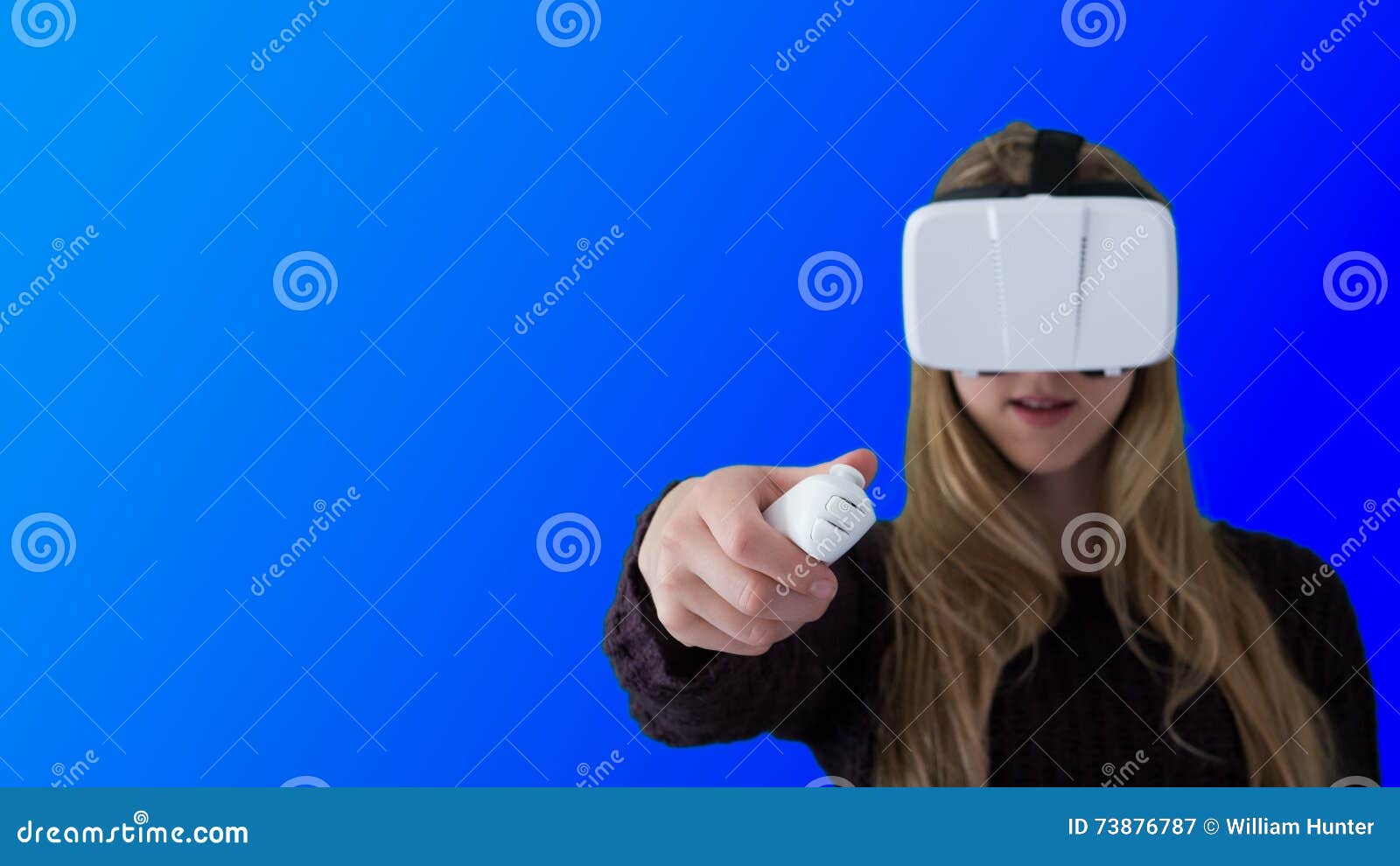 Woman using VR headset stock image. Image of cyberspace - 73876787