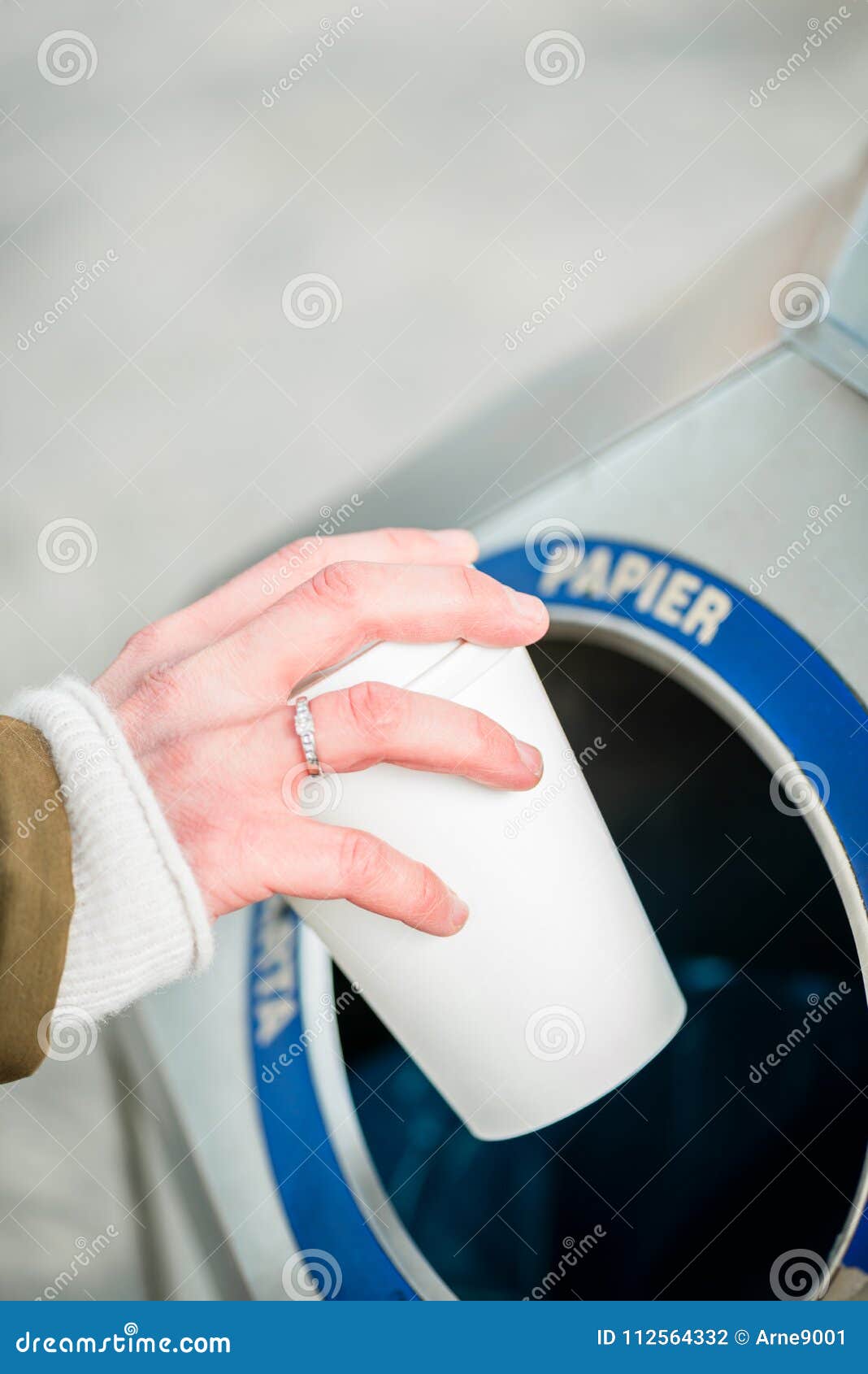 Woman Using Waste Separation Container Throwing Away Coffee Cup Stock ...