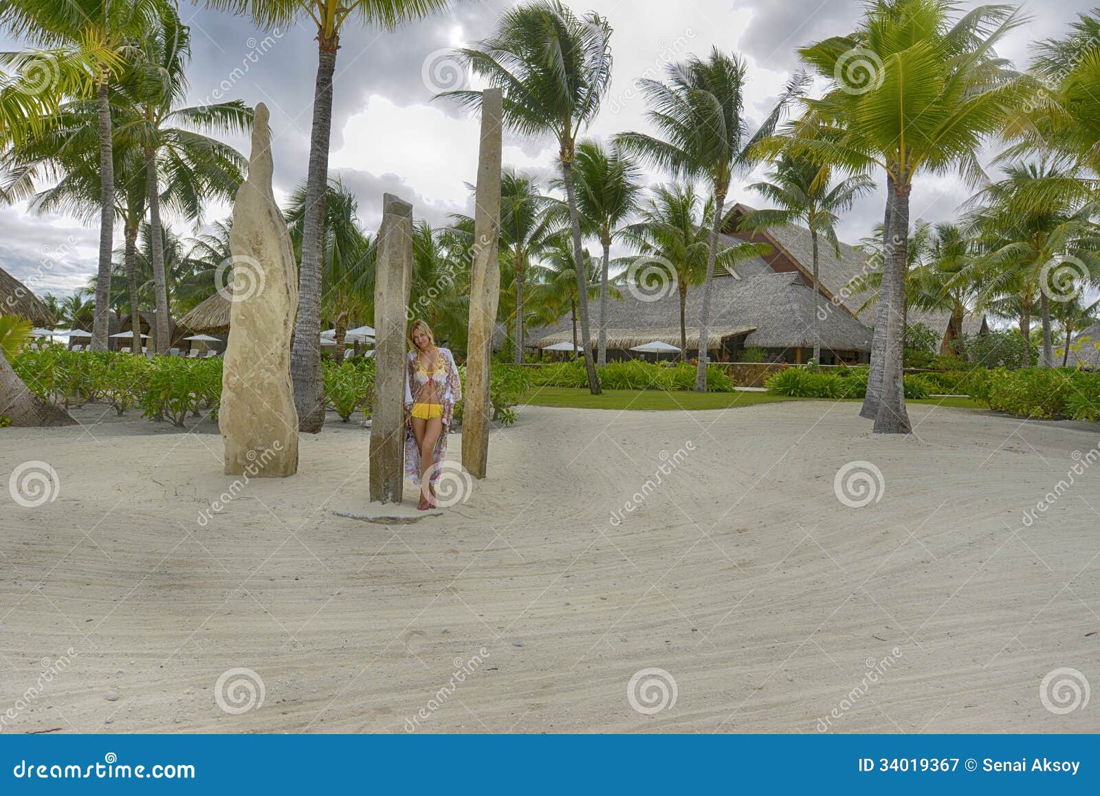 Woman on Vacation in Bora Bora Stock Image - Image of pacific, beach ...