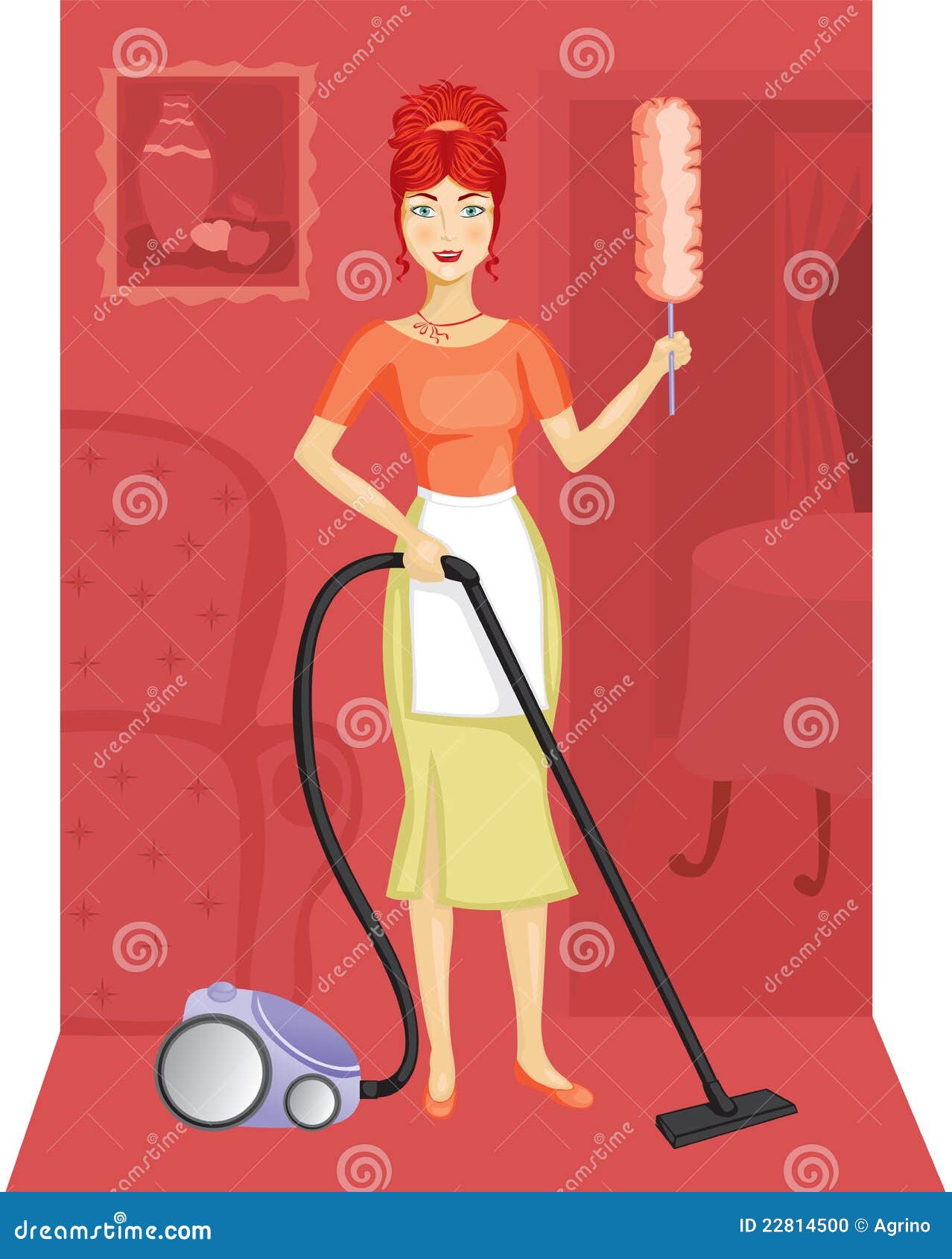 A Woman with a Vacuum Cleaner Stock Vector - Illustration of magenta ...