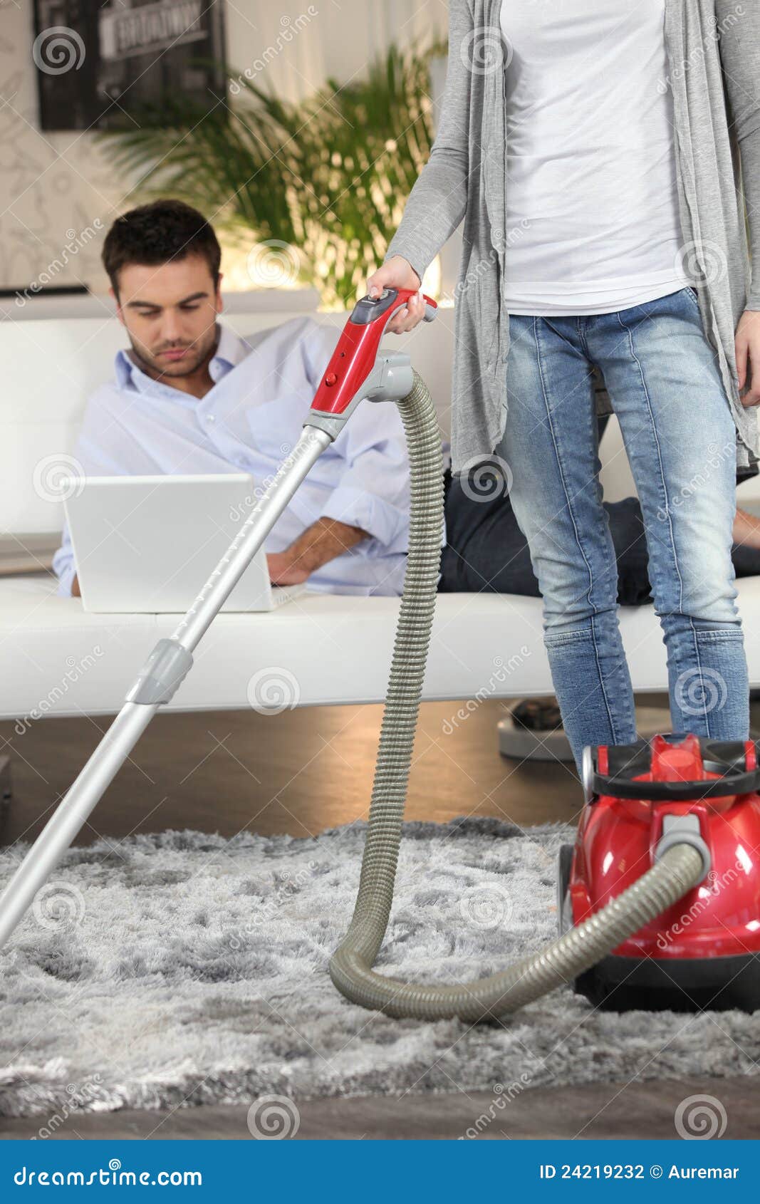 Woman vacuuming rug stock photo. Image of domestic, house - 24219232