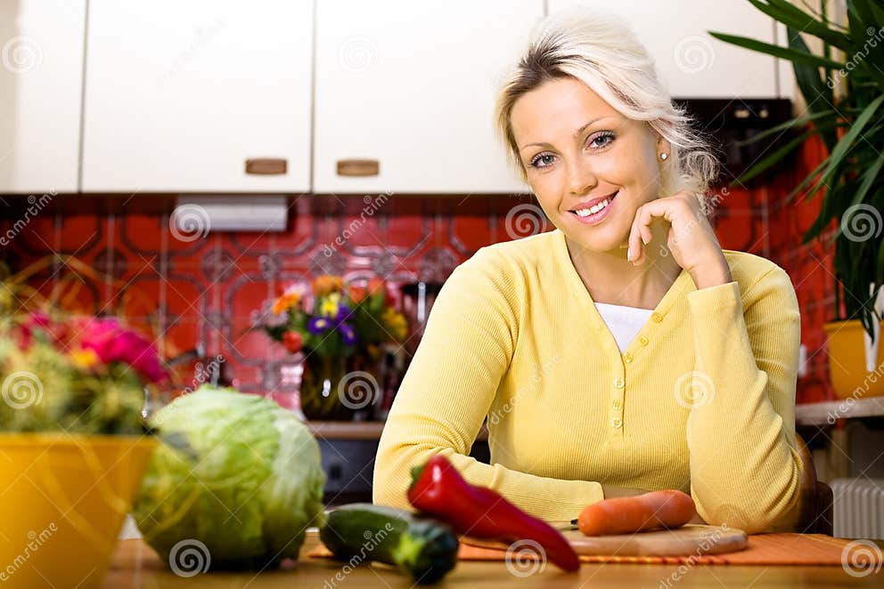 Woman with vegetable stock image. Image of breakfast - 13381761