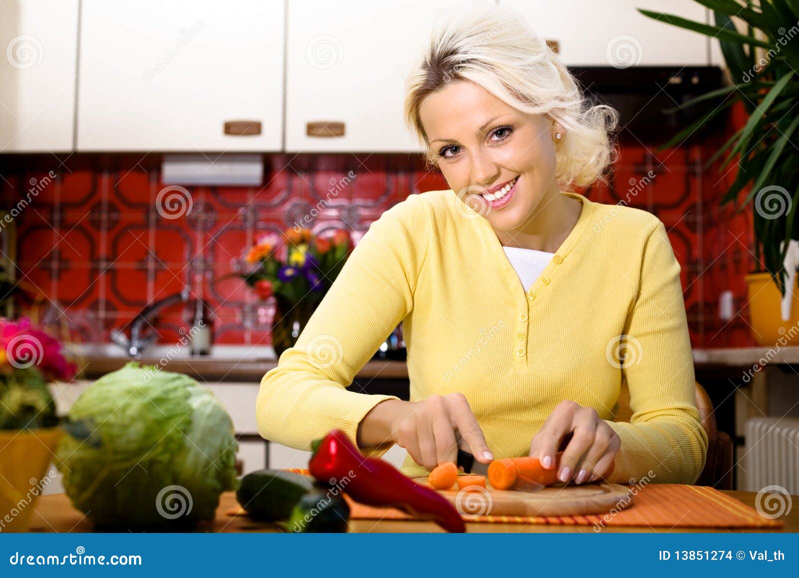 Woman with vegetable stock photo. Image of kitchen, adult - 13851274