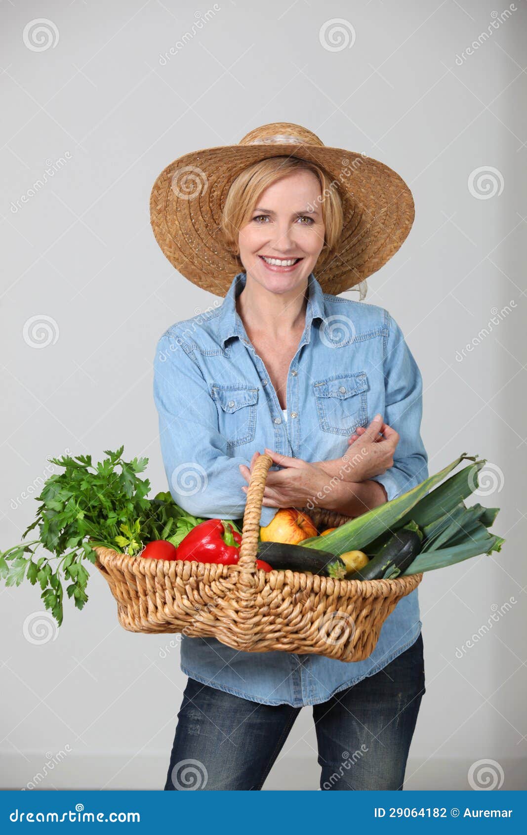 Woman with a Vegetable Basket Stock Photo - Image of herbs, carrying ...