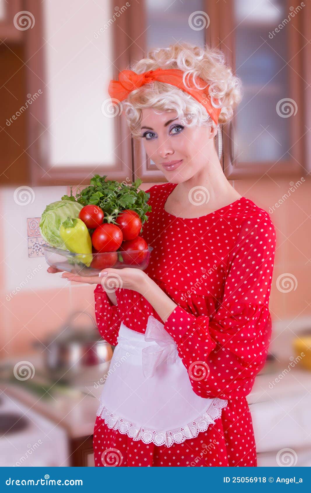 Woman with Vegetables in Kitchen Stock Photo - Image of pinup, peppers ...