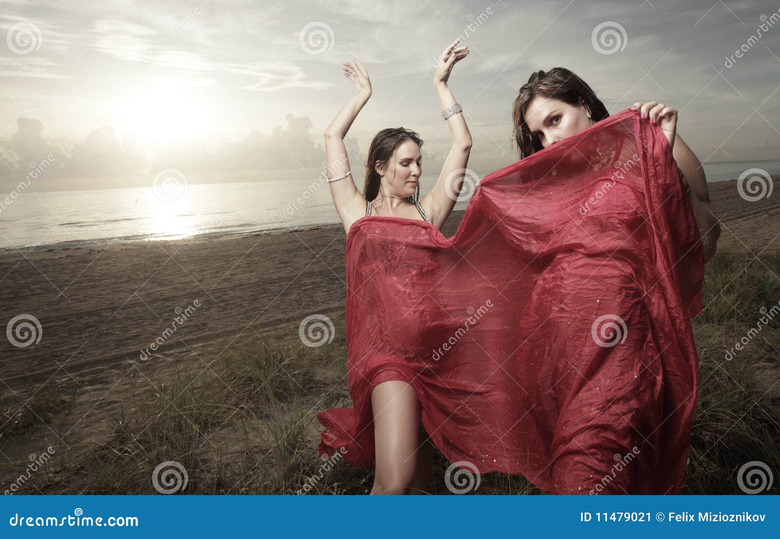 Woman with a Veil Dancing on the Beach Stock Image - Image of ...