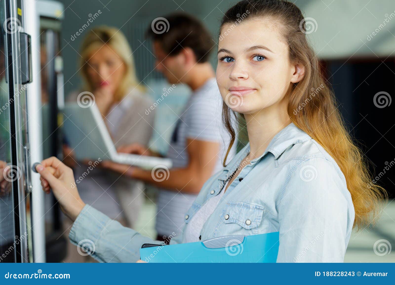 Woman at vending machine stock image. Image of equipment - 188228243