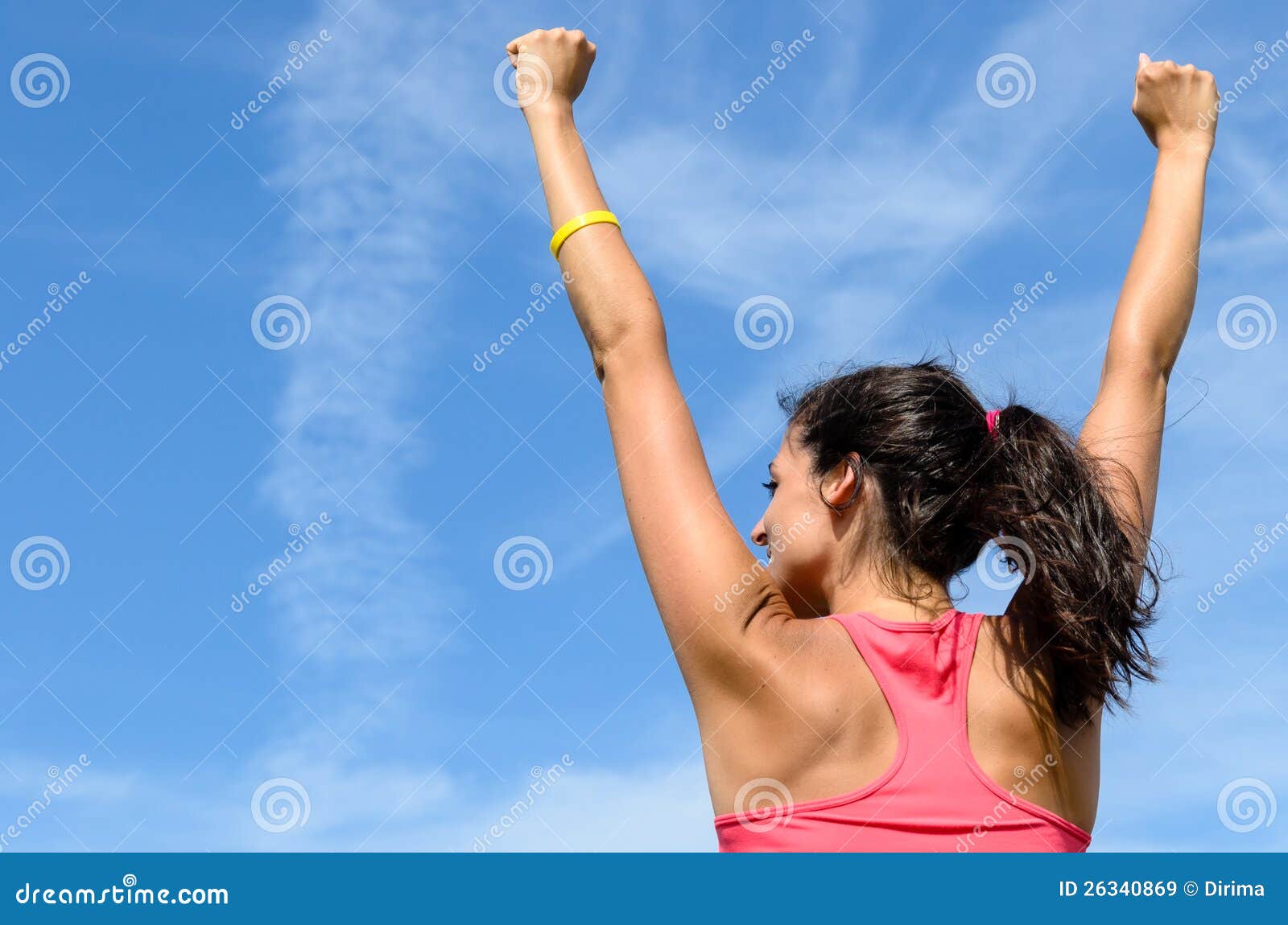 Woman victory stock image. Image of casual, space, raised - 26340869