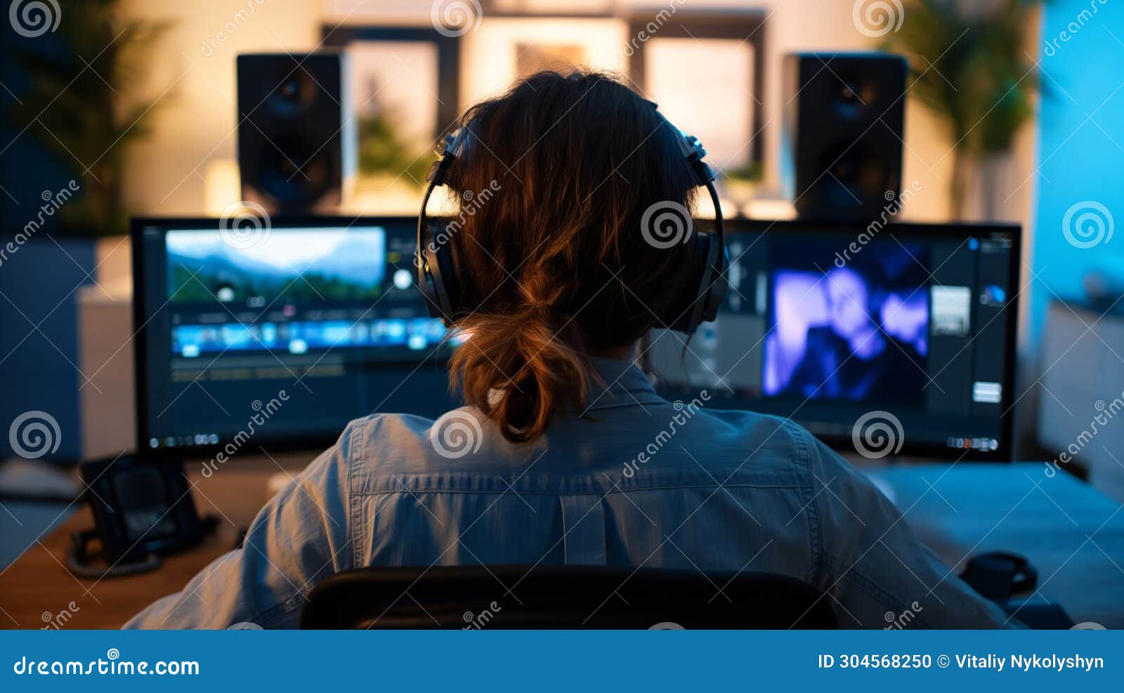 Woman Video Editor at Computer Stock Photo - Image of productivity ...