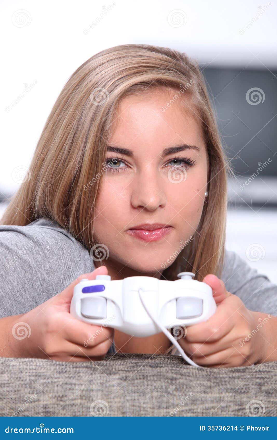 Woman with Video Game Controller Stock Photo - Image of livingroom ...