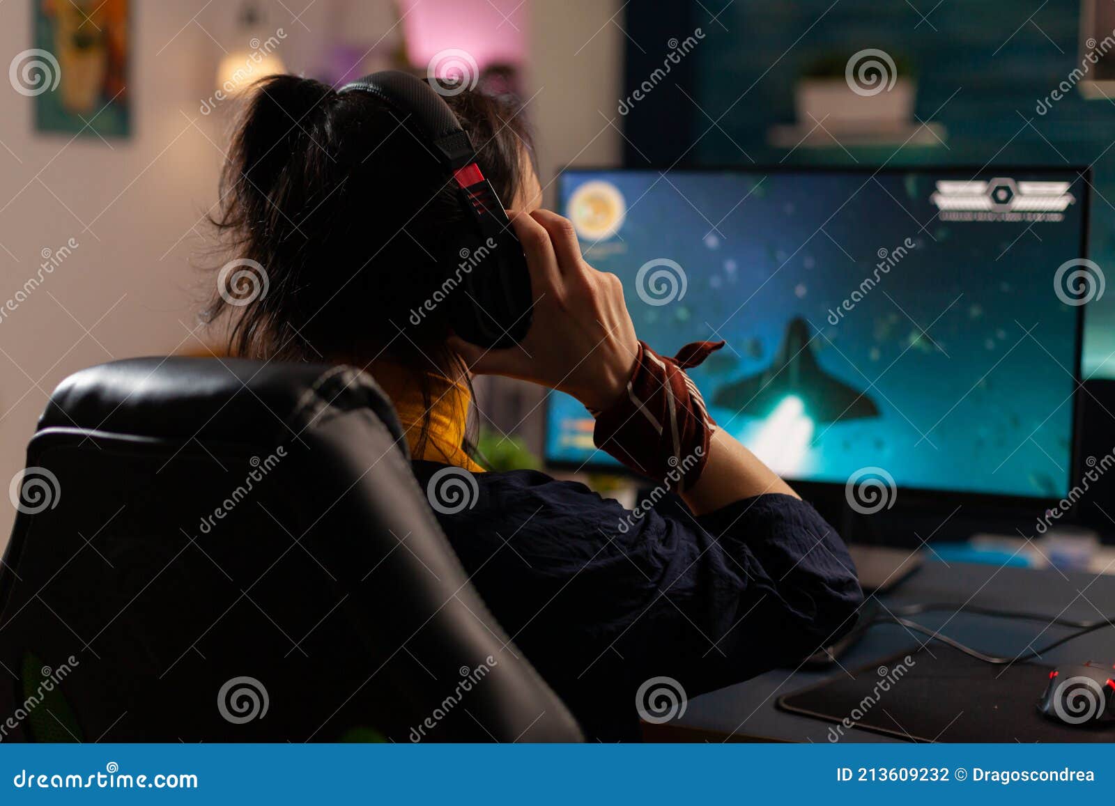 Videogamer Playing Graphics Cyber Space Sitting On Gaming Chair Royalty ...