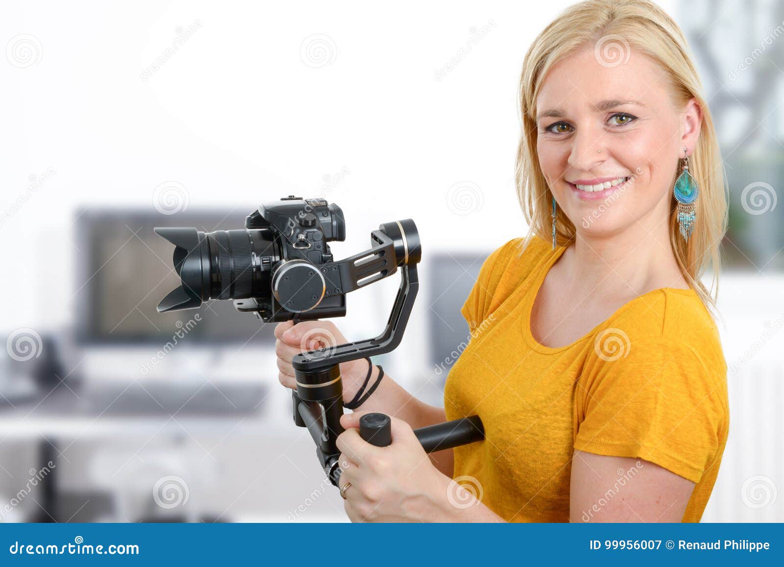 Woman Videographer Using Steady Cam Stock Image - Image of electronic ...