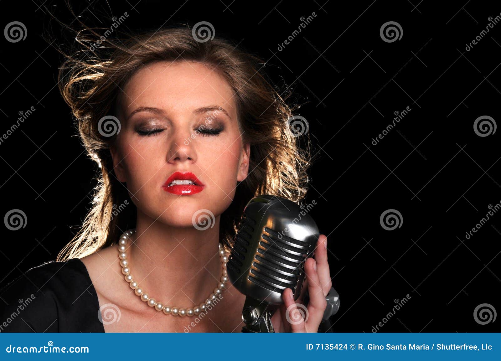 Woman with Vintage Microphone Stock Photo - Image of female, lips: 7135424