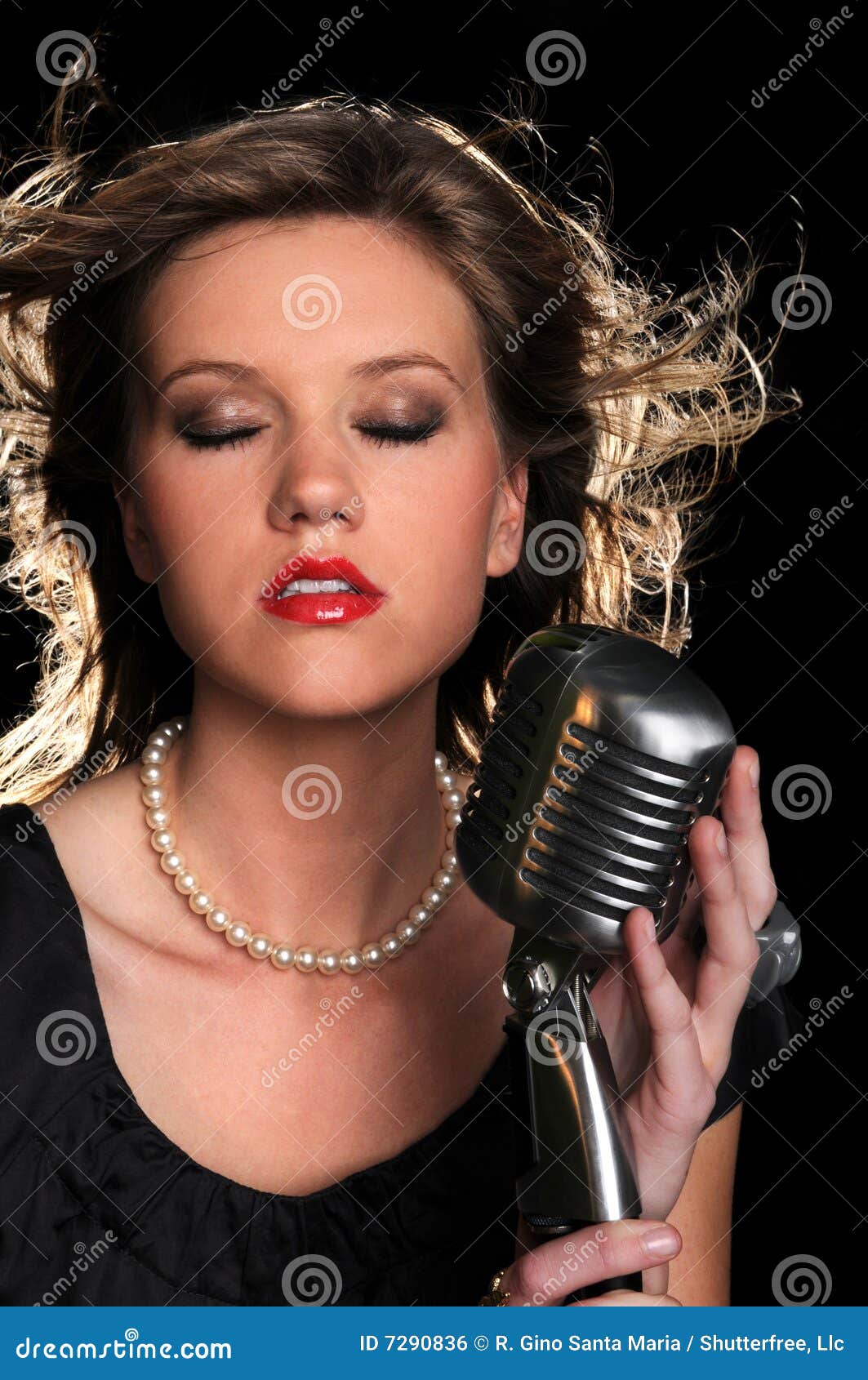 Woman with a Vintage Microphone Stock Photo - Image of audio, portrait ...