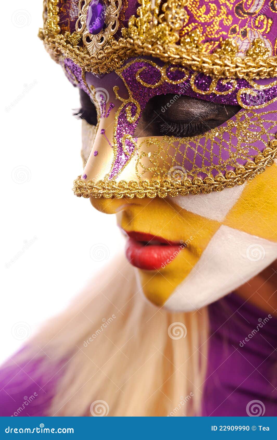 Woman in Violet Carnival Mask Stock Photo - Image of close, mysterious ...
