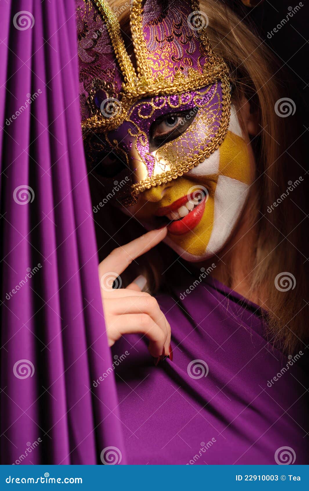 Woman in Violet Carnival Mask Stock Image - Image of masquerade, lips ...