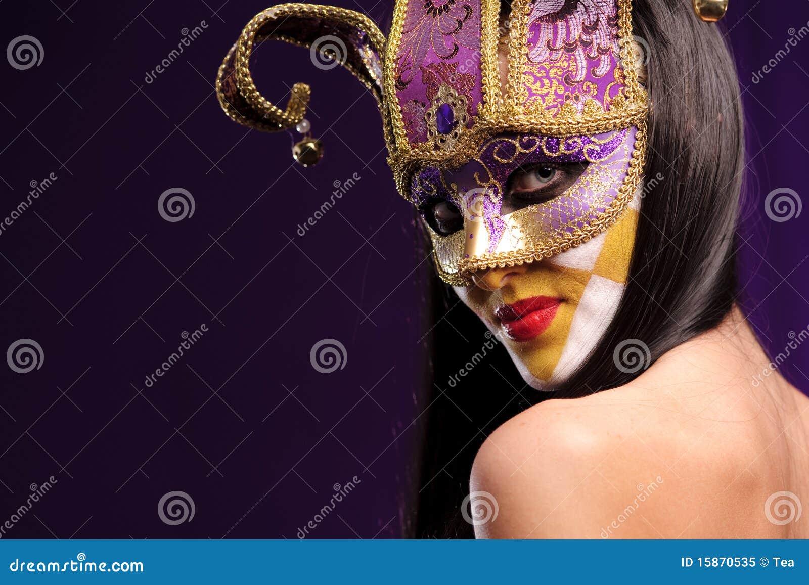 Woman in violet mask stock image. Image of beautiful - 15870535